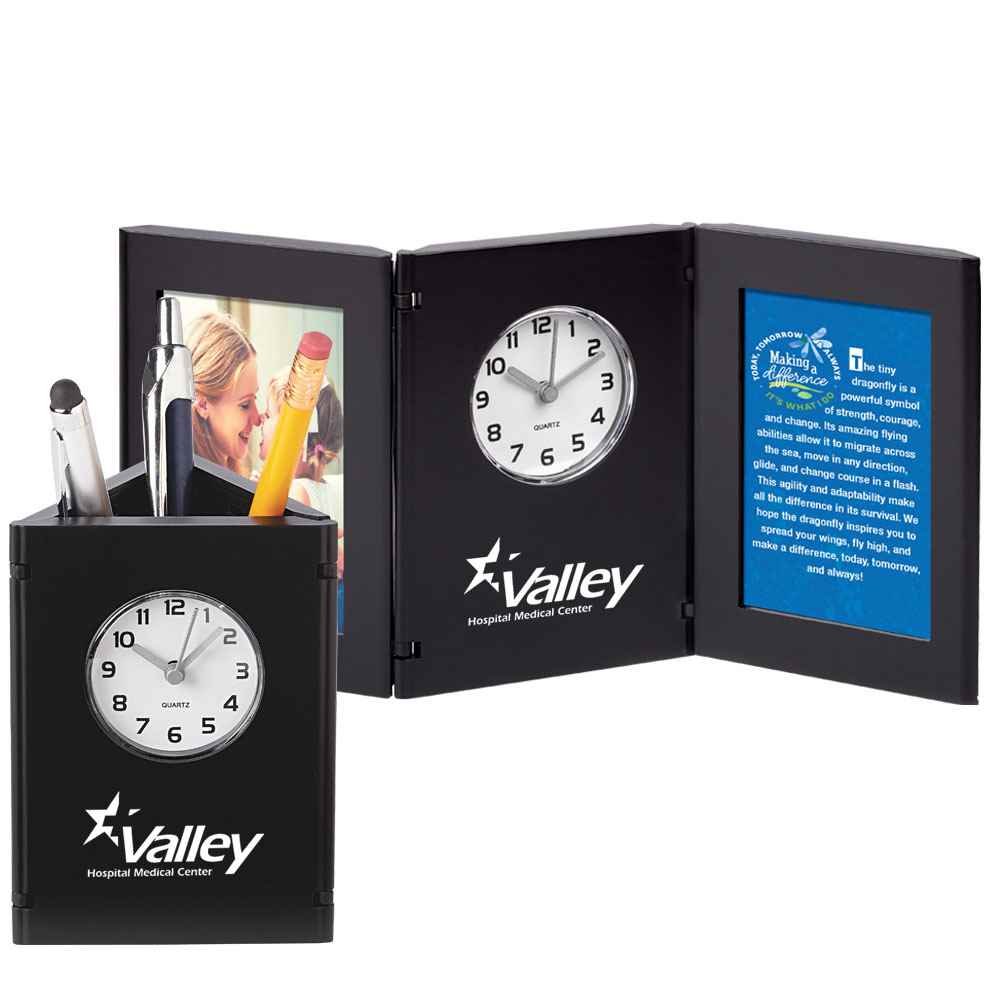 Tri-Fold Frame Clock & Caddy With Card - Personalized | Positive Promotions