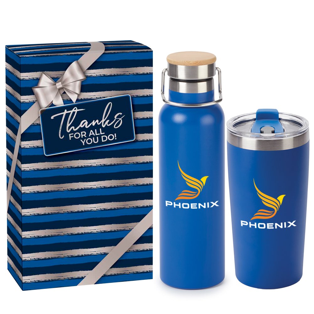 Blue Leland Bottle & Fremont Tumbler with Straw Gift Set ...