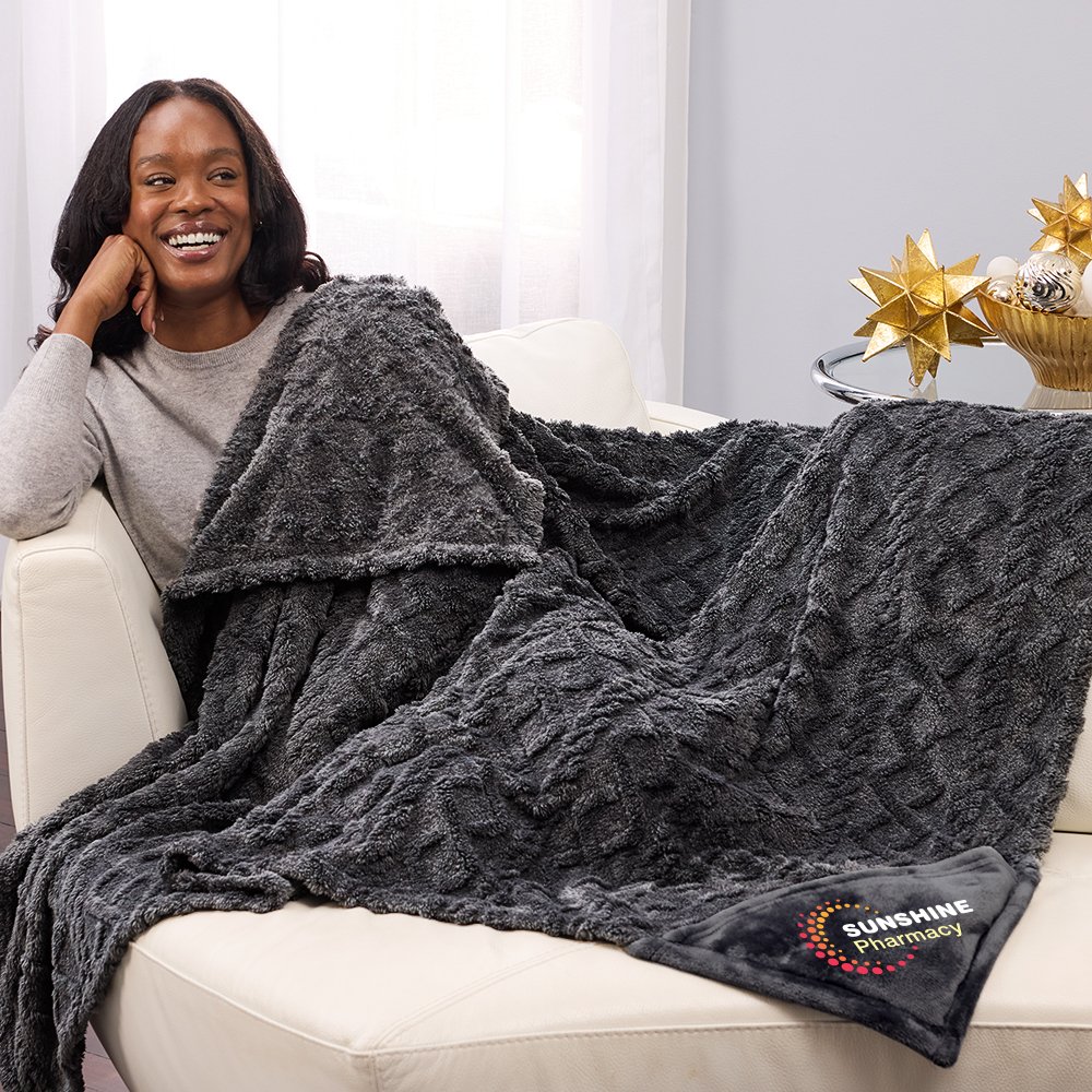 Charcoal Cable-Knit Mink Fleece Throw Blanket-in-a-Bag 50" x 60" With ...