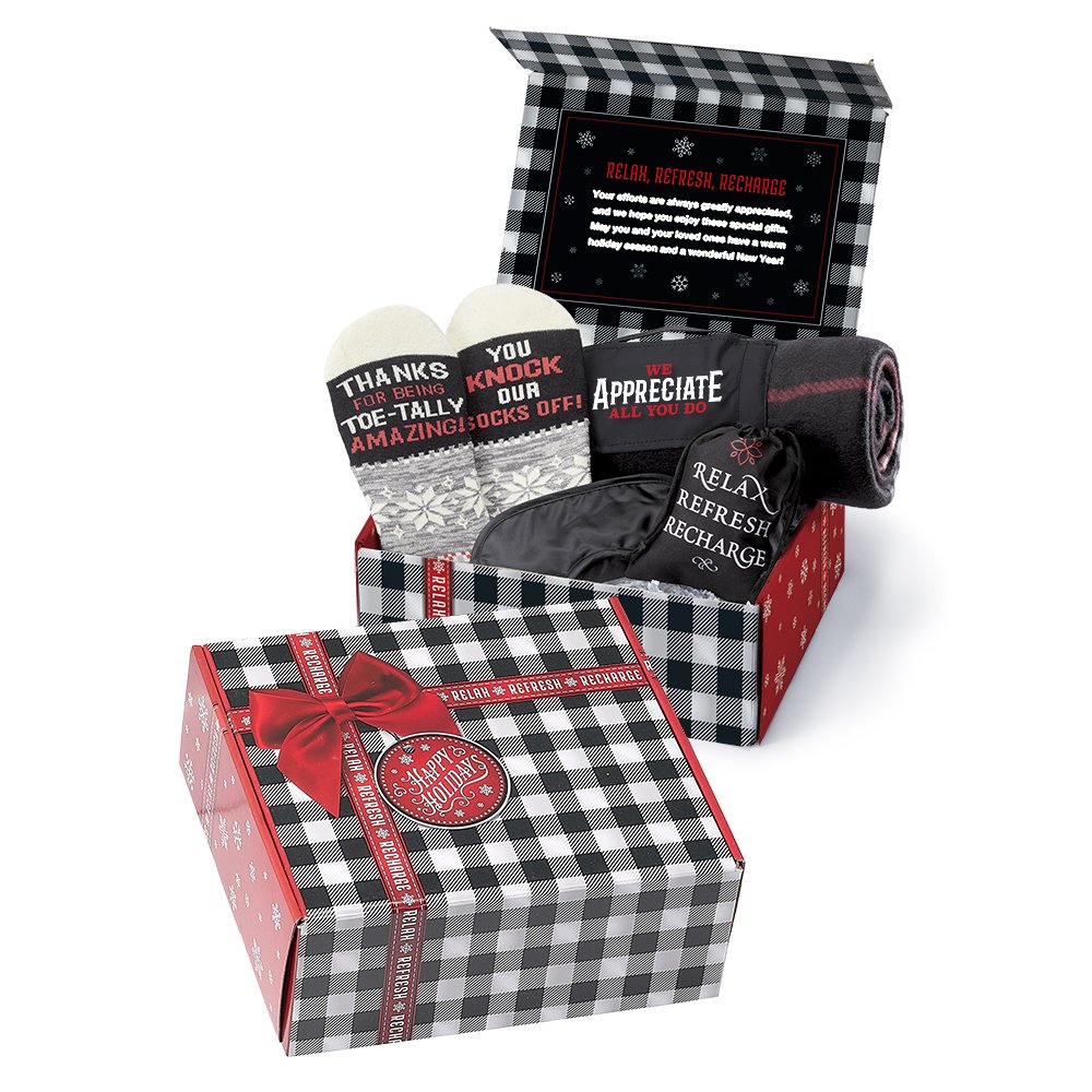 Relax, Refresh, Recharge Holiday Box Gift Set With Roll-Up Eco Fleece Blanket - Card ...