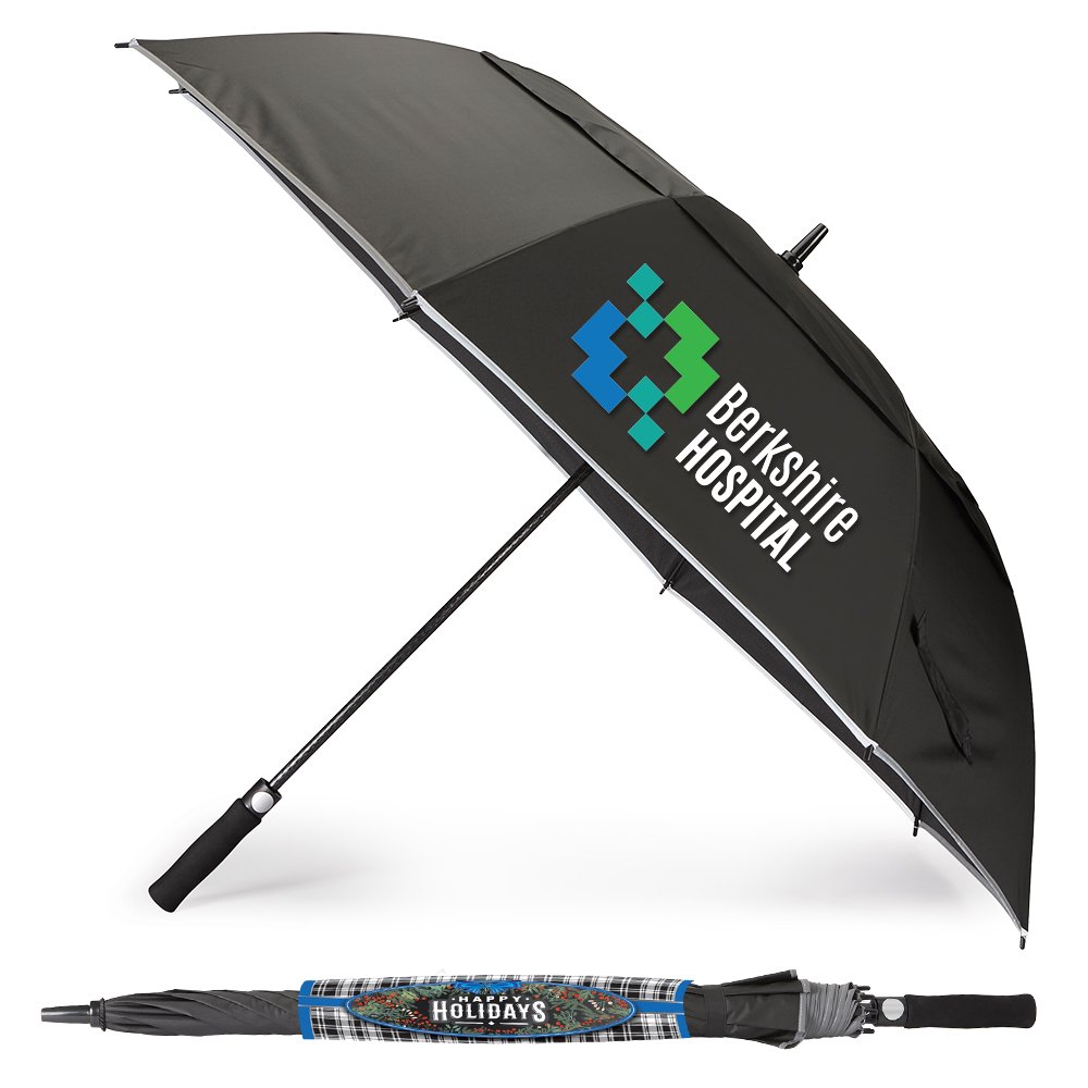Black 60" Auto-Open Wind-Resistant Umbrella With Safety Reflective Trim ...