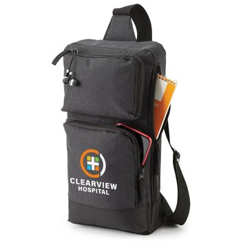 Heathered Black Modesto Multi-Pocket Sling Bag - Personalization ...