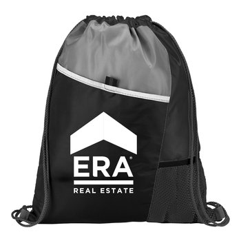 Black Drawstring Backpack with Reflective Strip - Personalization ...