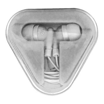 White Earbuds In Triangular Case | Positive Promotions