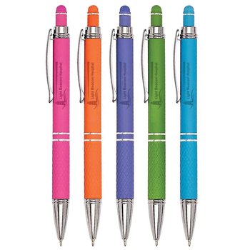 Quilted Grip Soft-Touch Stylus Gel Pen - Laser-Engraved Personalization ...