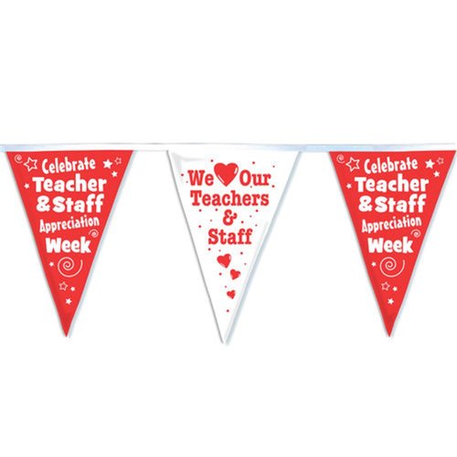 Teachers & Staff 60' Red & White Stringed Pennants | Positive Promotions