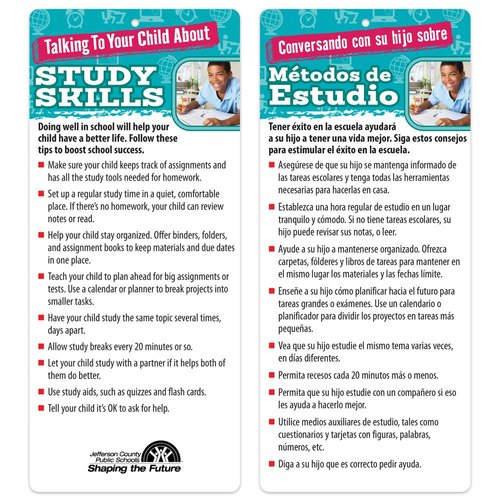 Talking To Your Child About Study Skills Two-Sided English/Spanish Glancer