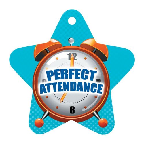 Perfect Attendance Die-Cut Star With Clock Design Tag With 24" Chain