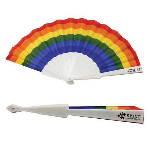 Rainbow Stripe Hand Fan - Personalization Available | Positive Promotions