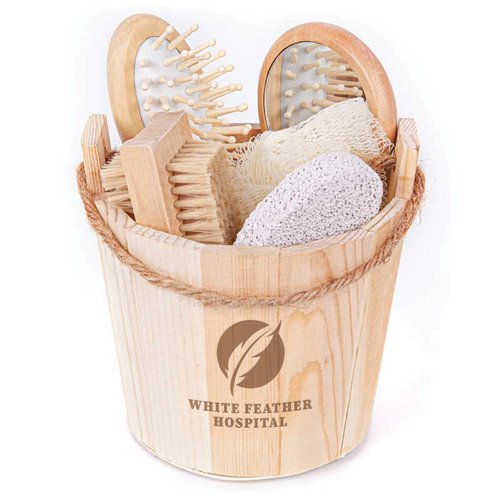 Wooden Bath Beauty Bucket 5-piece Gift Set - Laser-Engraved ...