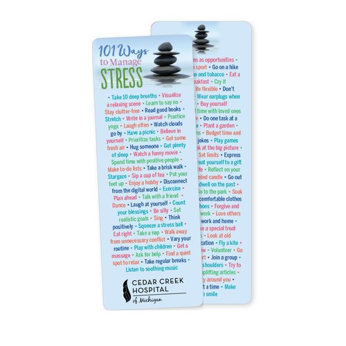 101 Ways To Manage Stress Bookmark | Positive Promotions