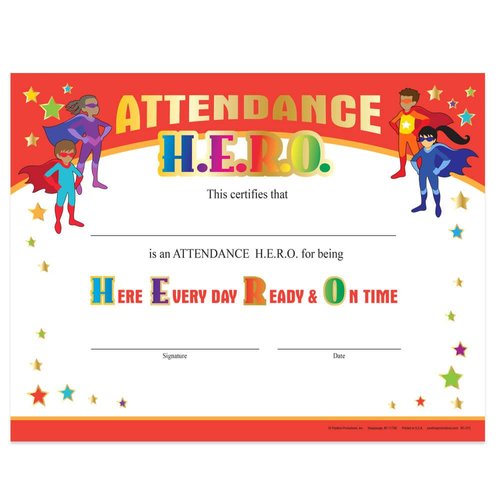 Attendance H.E.R.O. Gold Foil-Stamped Certificates - Pack of 25 ...