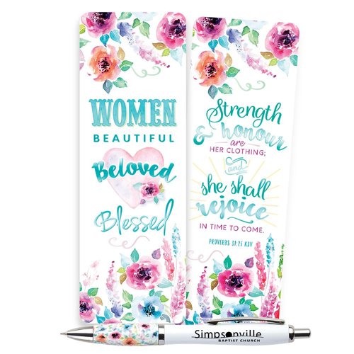 Women: Beautiful, Beloved, Blessed Deluxe Bookmark & Floral Grip Pen ...