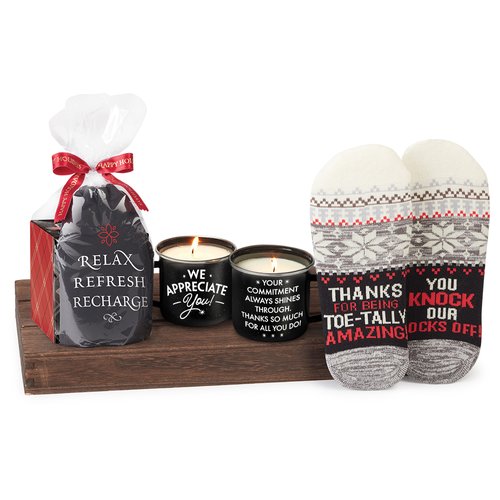 Warm & Bright Candle & Socks Gift Set in Holiday Gift Wrap with Bow ...