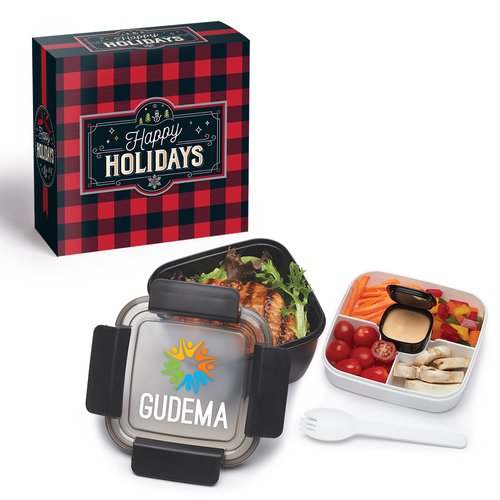 Locking Food Container With Compartments 54 oz. in Holiday Gift Box ...