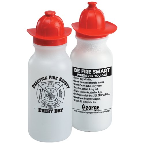 Practice Fire Safety Every Day 2-Sided Fire Helmet Water Bottle 20-Oz ...